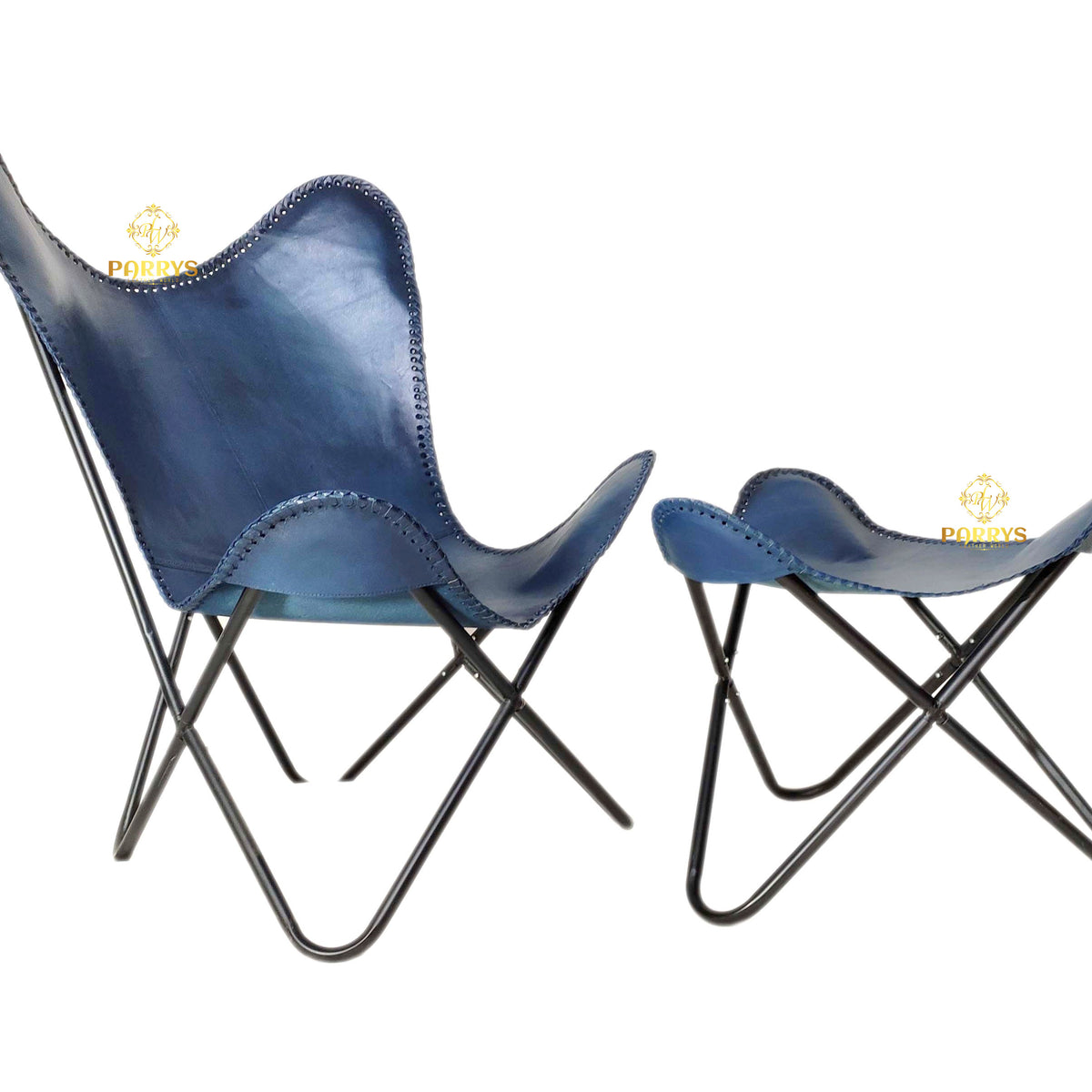 Blue Butterfly Chair and Stool Set – Parrys Leather World